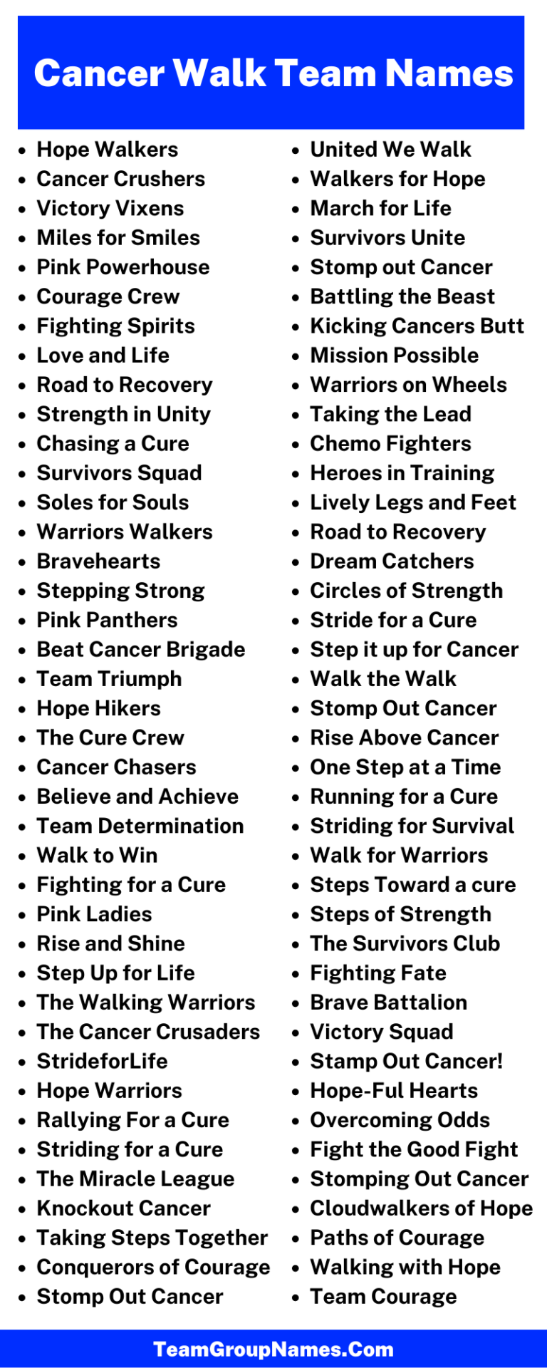 350+ Cancer Walk Team Names to Make a Statement