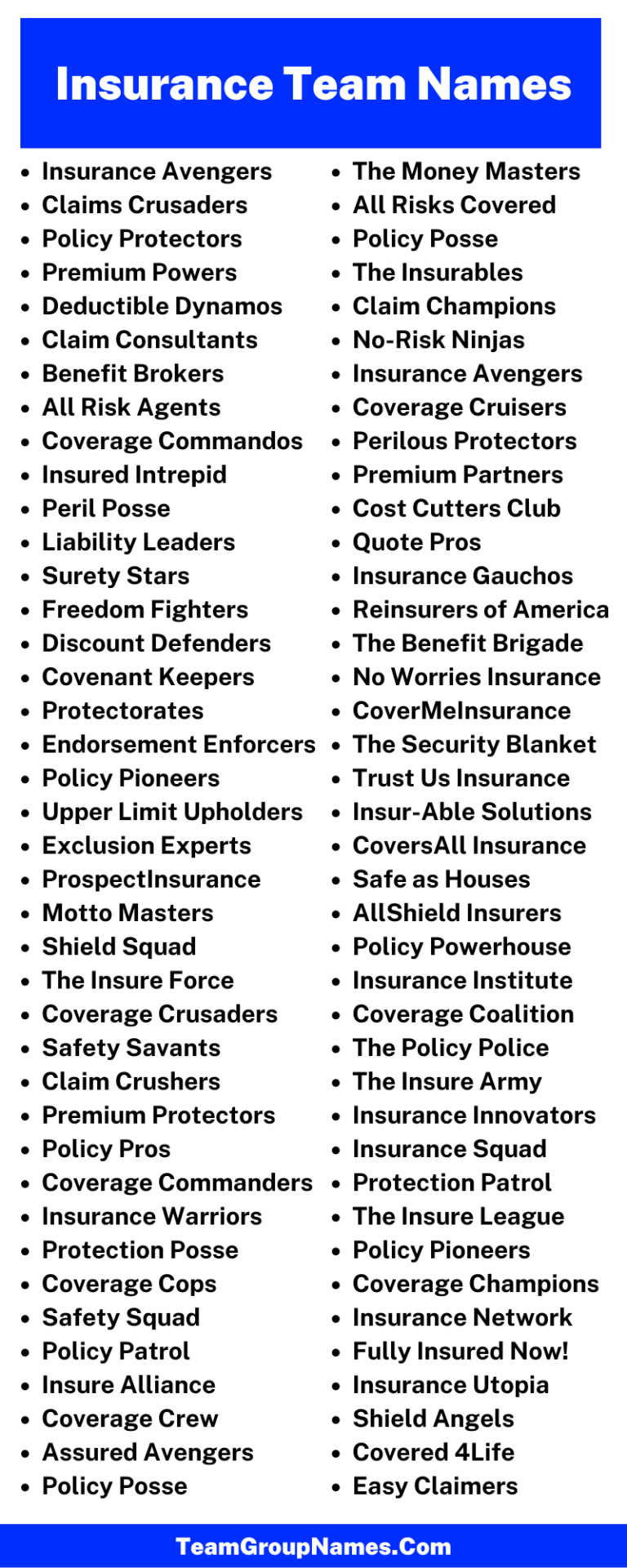 466+ Insurance Team Names: From Traditional to Innovative