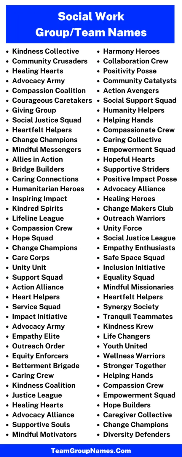 Social Work Group Names (600+ Beautiful Names for Your Team)
