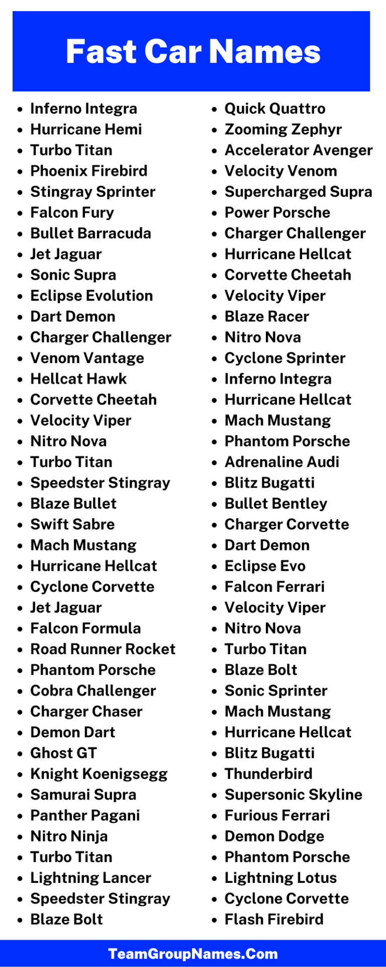 400+ Fast Car Names for Every Speed Demon (Speed-Inspired Options)